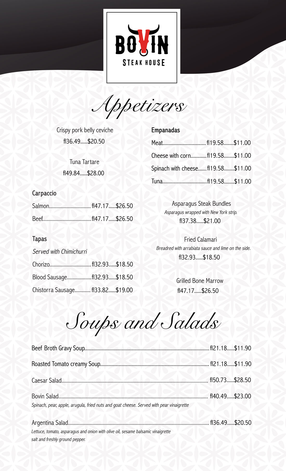 Menu – Bovin Steak House – St. Maarten