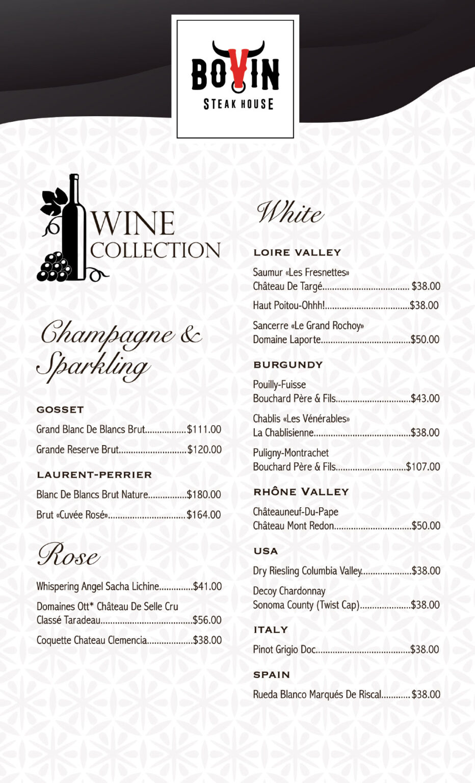 Menu – Bovin Steak House – St. Maarten